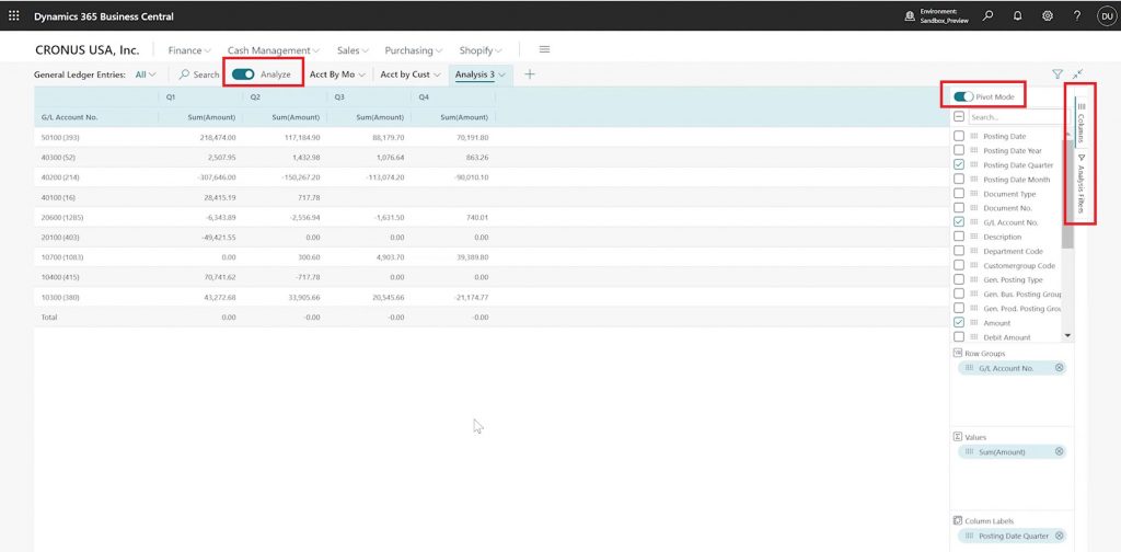 New Feature in Business Central 2023 Wave 1 Release: Analyze View